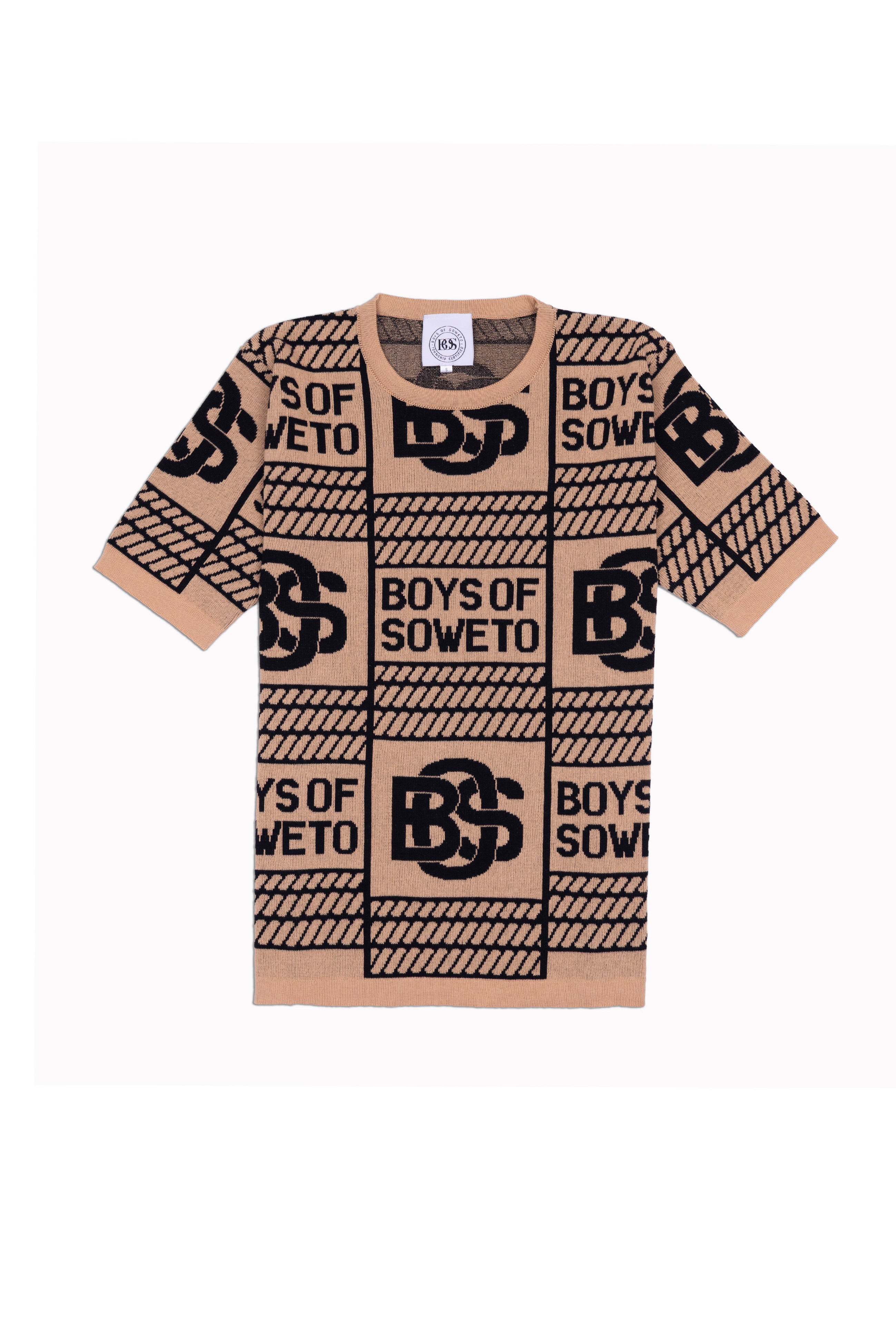 Print Pattern Crew Neck T-shirt - Beige & Black – Boys of Soweto