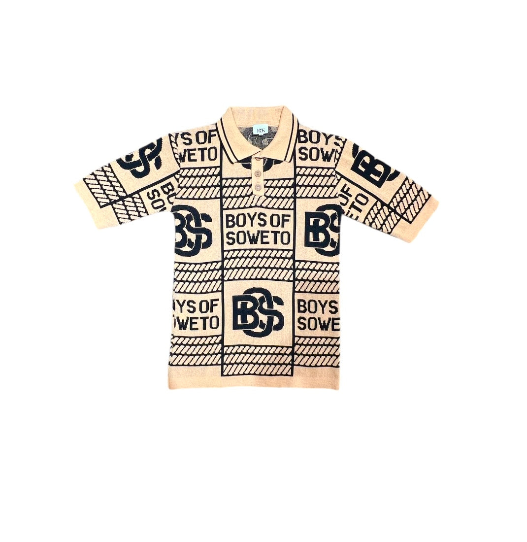 Printed Pattern Golf T-shirt - Beige & Black – Boys of Soweto